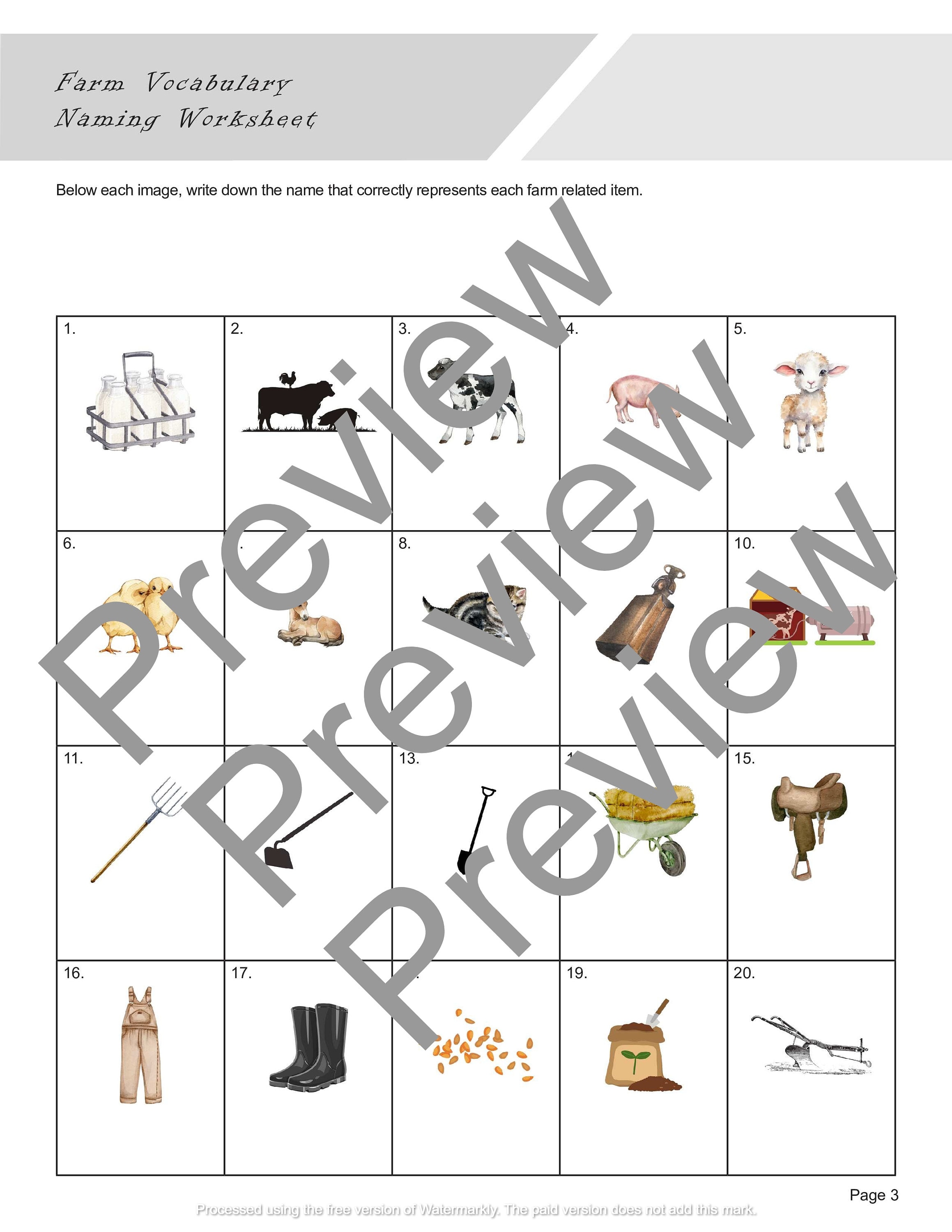 Farm Vocabulary Naming Worksheet for English Learners and English ...