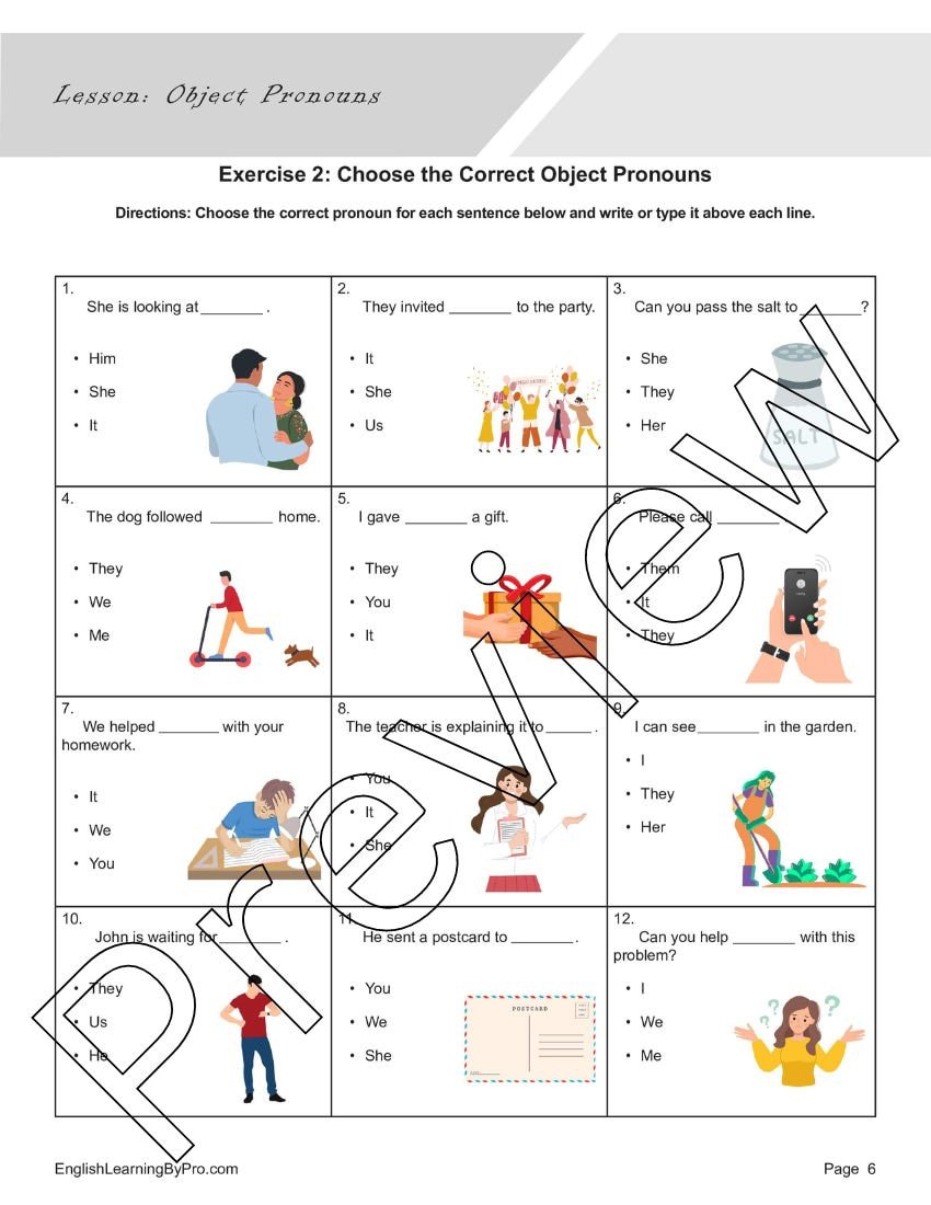 Object Pronouns Lesson: Introduction 2 Worksheets editable, Fillable ...