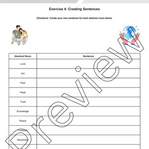 Abstract Nouns Lesson: Introduction + 4 Worksheets (editable, Fillable ...