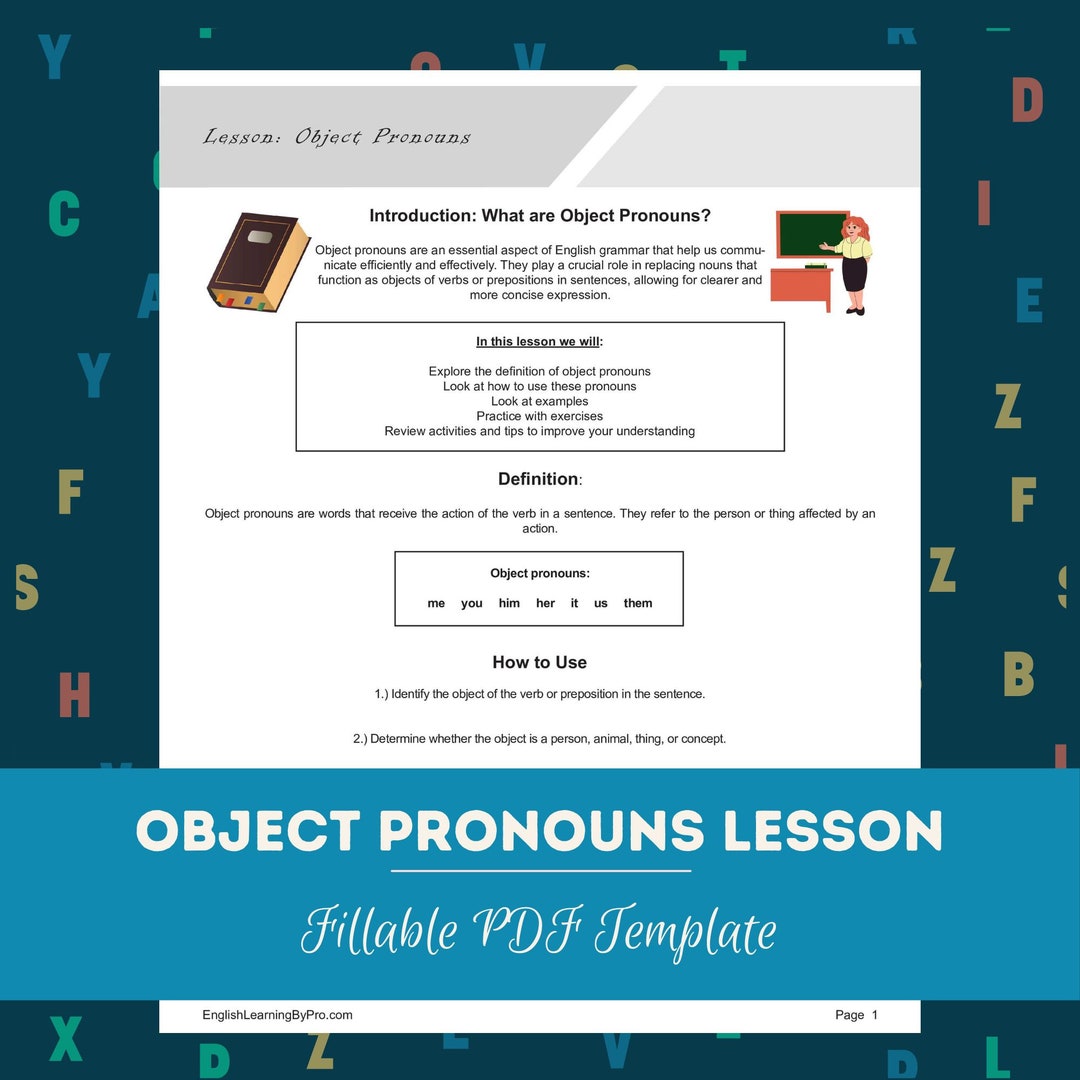 Object Pronouns Lesson: Introduction + 2 Worksheets (editable, Fillable ...