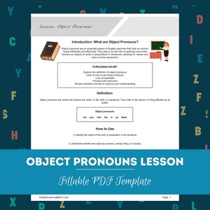 Object Pronouns Lesson: Introduction 2 Worksheets editable, Fillable ...