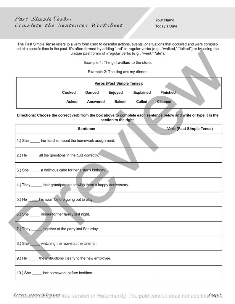 Past Simple Verbs Worksheets Bundle for English Learners and English ...