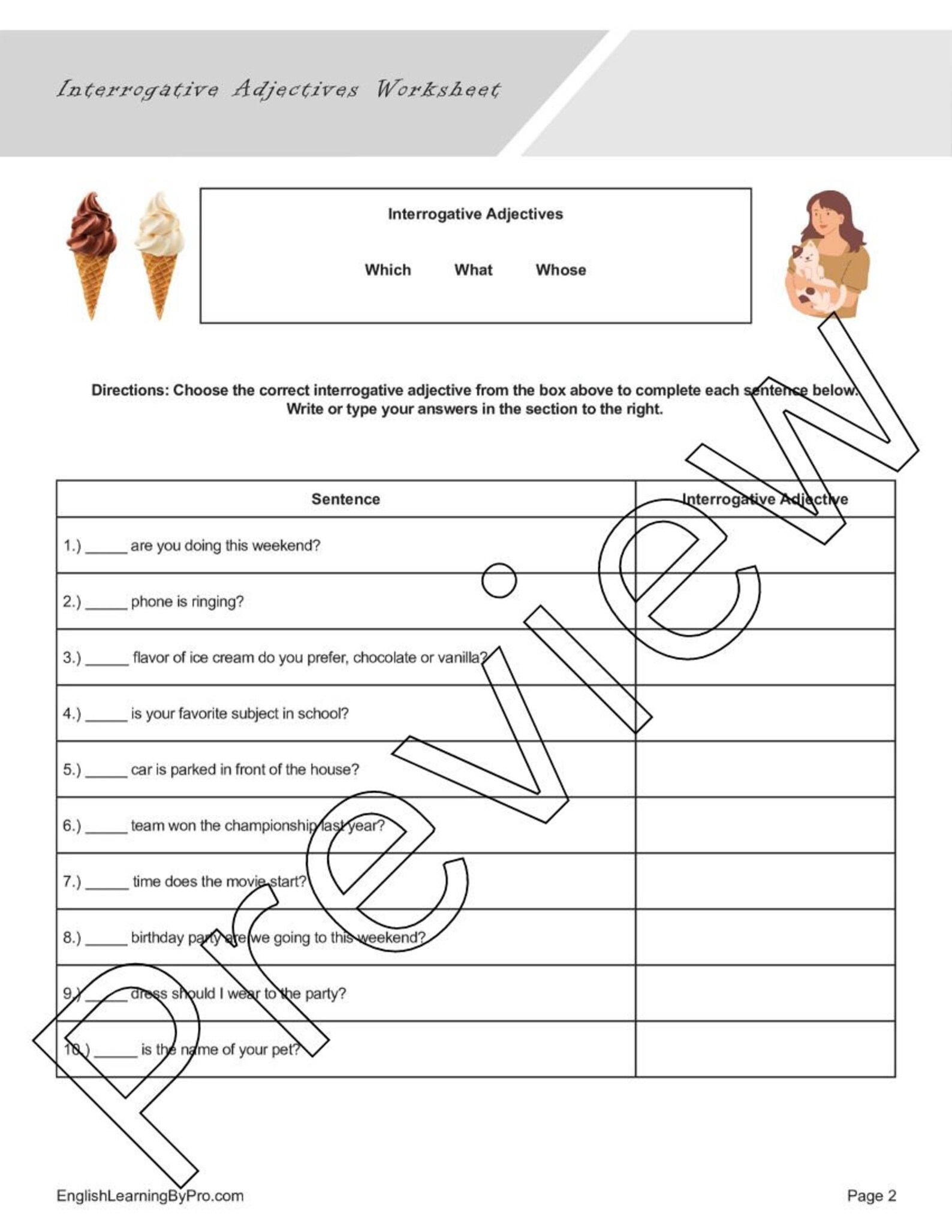 Interrogative Adjectives Worksheets Bundle for English Learners and ...
