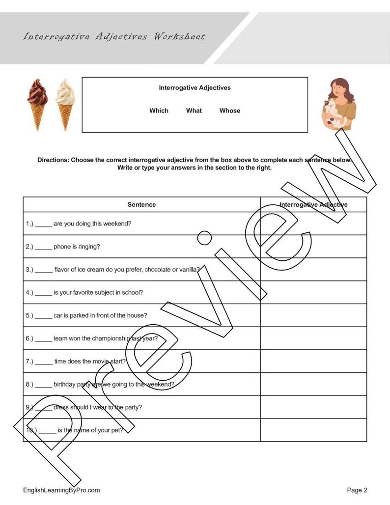 Interrogative Adjectives Worksheets Bundle for English Learners and ...