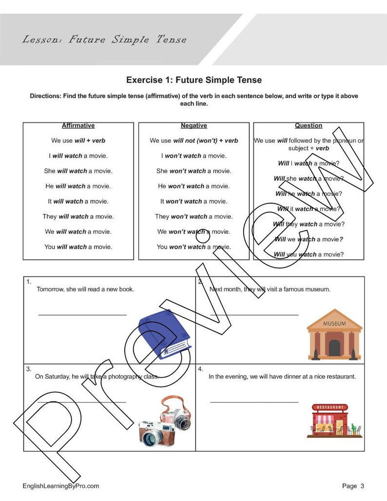 Future Simple Tense Verb Lesson: Introduction + 3 Worksheets (editable ...