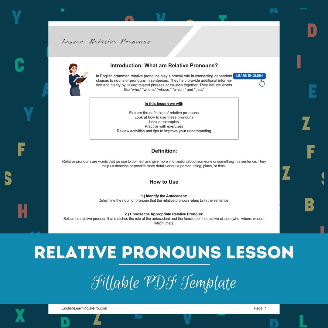 Relative Pronouns Lesson: Introduction + 3 Worksheets (editable ...