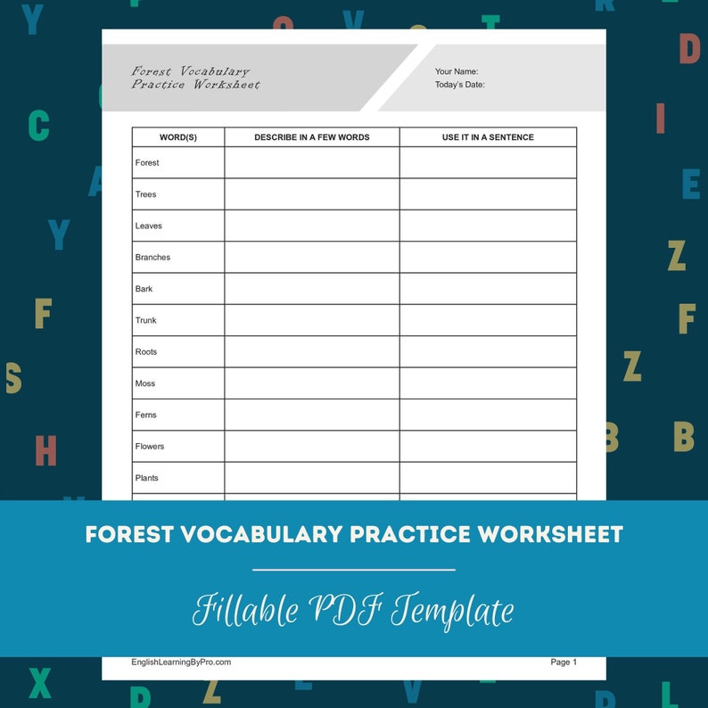 Forest Vocabulary Practice Worksheet for English Learners and English ...