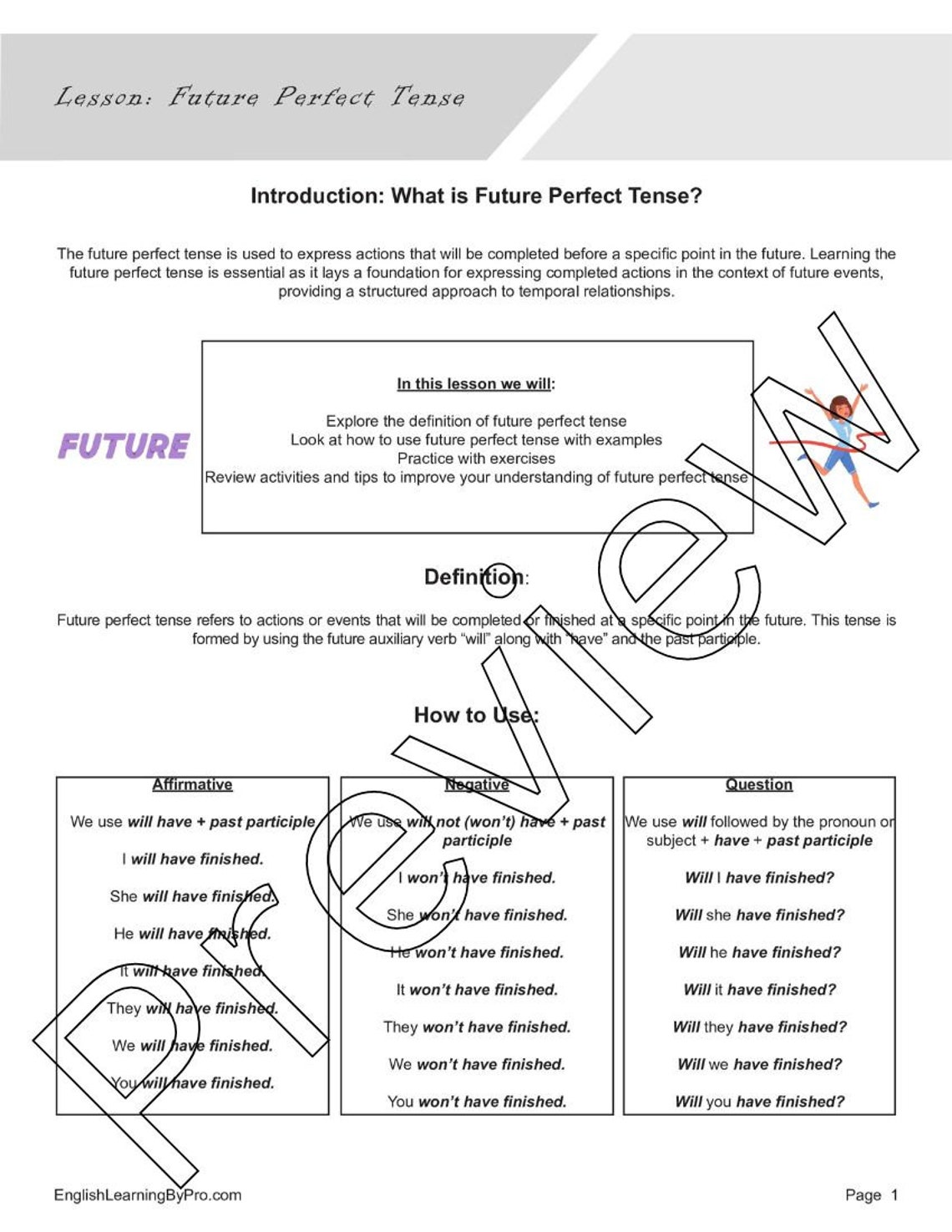 Future Perfect Tense Verb Lesson: Introduction 3 Worksheets editable ...