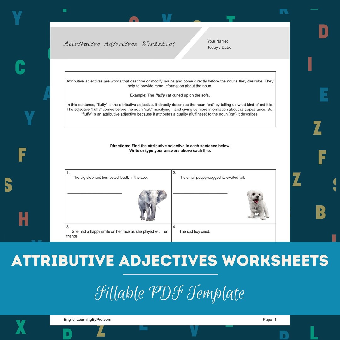 Attributive Adjectives Worksheets Bundle for English Learners and ...