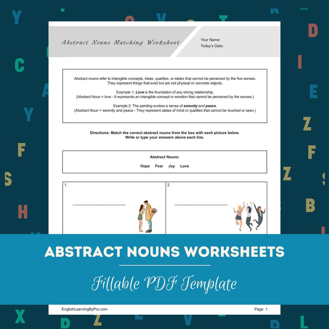 Abstract Nouns Worksheets Bundle for English Learners and English ...