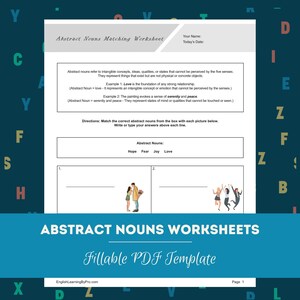 Abstract Nouns Worksheets Bundle for English Learners and English ...
