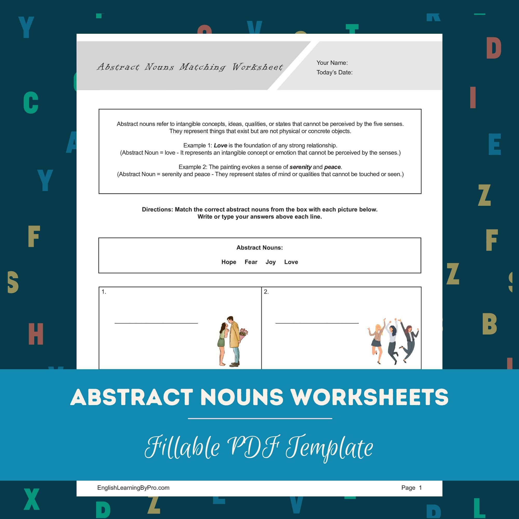 Abstract Nouns Worksheets Bundle for English Learners and English ...