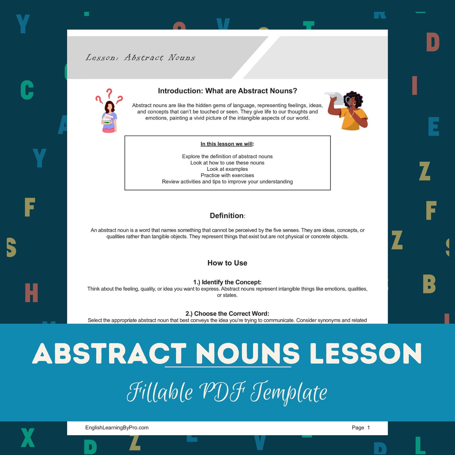 Abstract Nouns Lesson: Introduction + 4 Worksheets (editable, Fillable ...