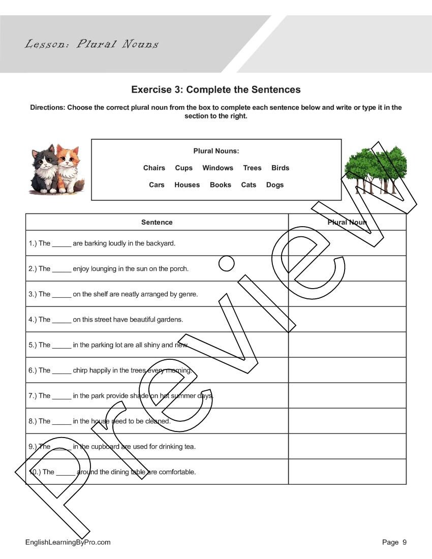 Plural Nouns Lesson: Introduction 4 Worksheets editable, Fillable ...