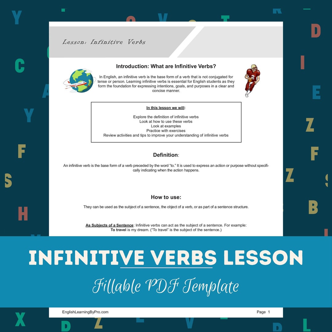Infinitive Verbs Lesson: Introduction + 4 Worksheets (editable ...