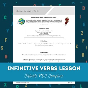 Infinitive Verbs Lesson: Introduction + 4 Worksheets (editable ...