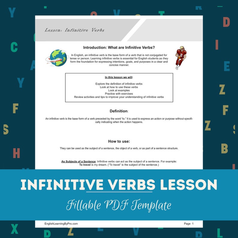 Infinitive Verbs Lesson: Introduction + 4 Worksheets (editable ...