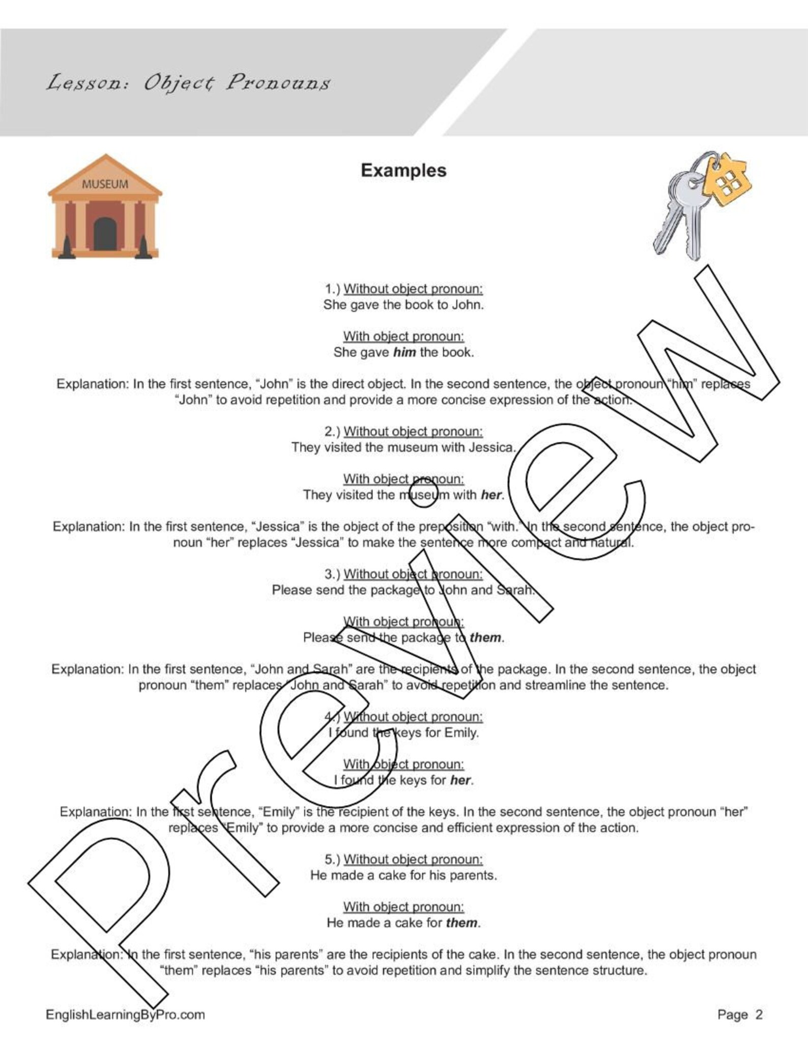 Object Pronouns Lesson: Introduction 2 Worksheets editable, Fillable ...