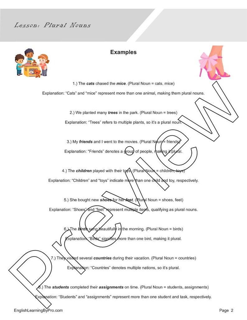 Plural Nouns Lesson: Introduction + 4 Worksheets (editable, Fillable ...
