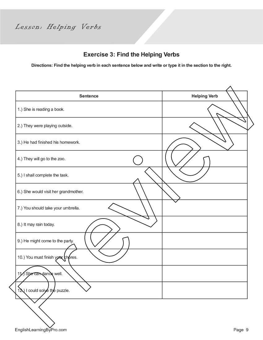 Helping Verbs Lesson: Introduction + 4 Worksheets (editable, Fillable ...