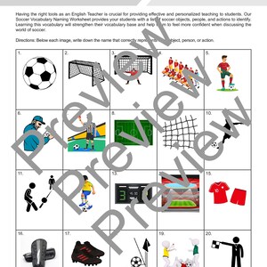 Soccer Vocabulary Naming Worksheet for English Learners and English ...