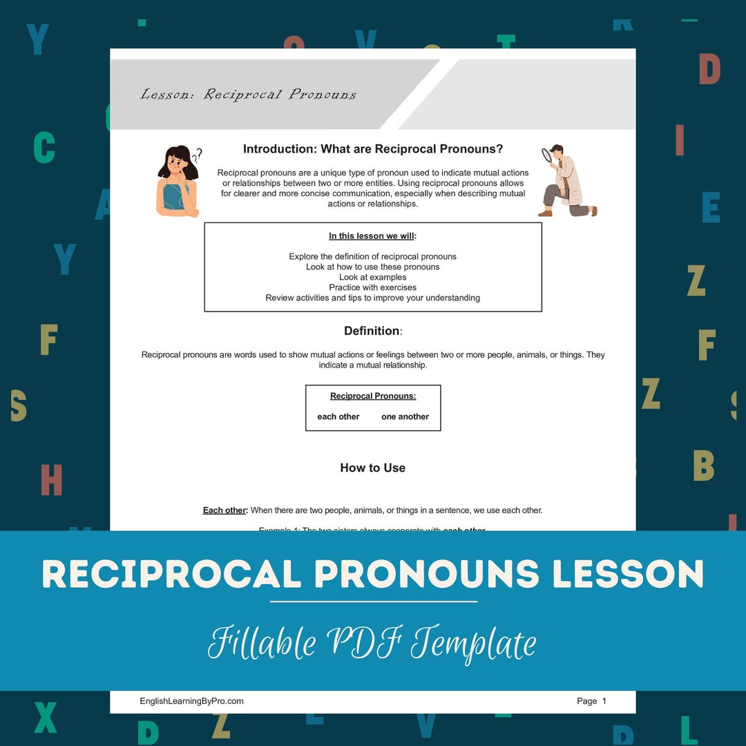 Reciprocal Pronouns Lesson: Introduction + 2 Worksheets (editable ...