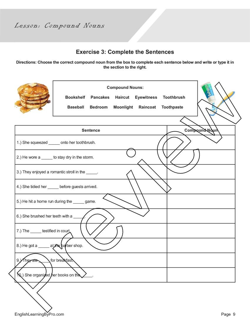 Compound Nouns Lesson: Introduction + 4 Worksheets (editable, Fillable ...