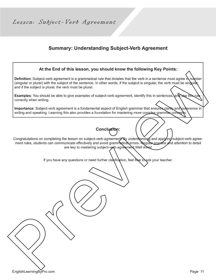 Hoja De Trabajo De Concordancia Entre Sujeto Y Verbo Con Respuestas