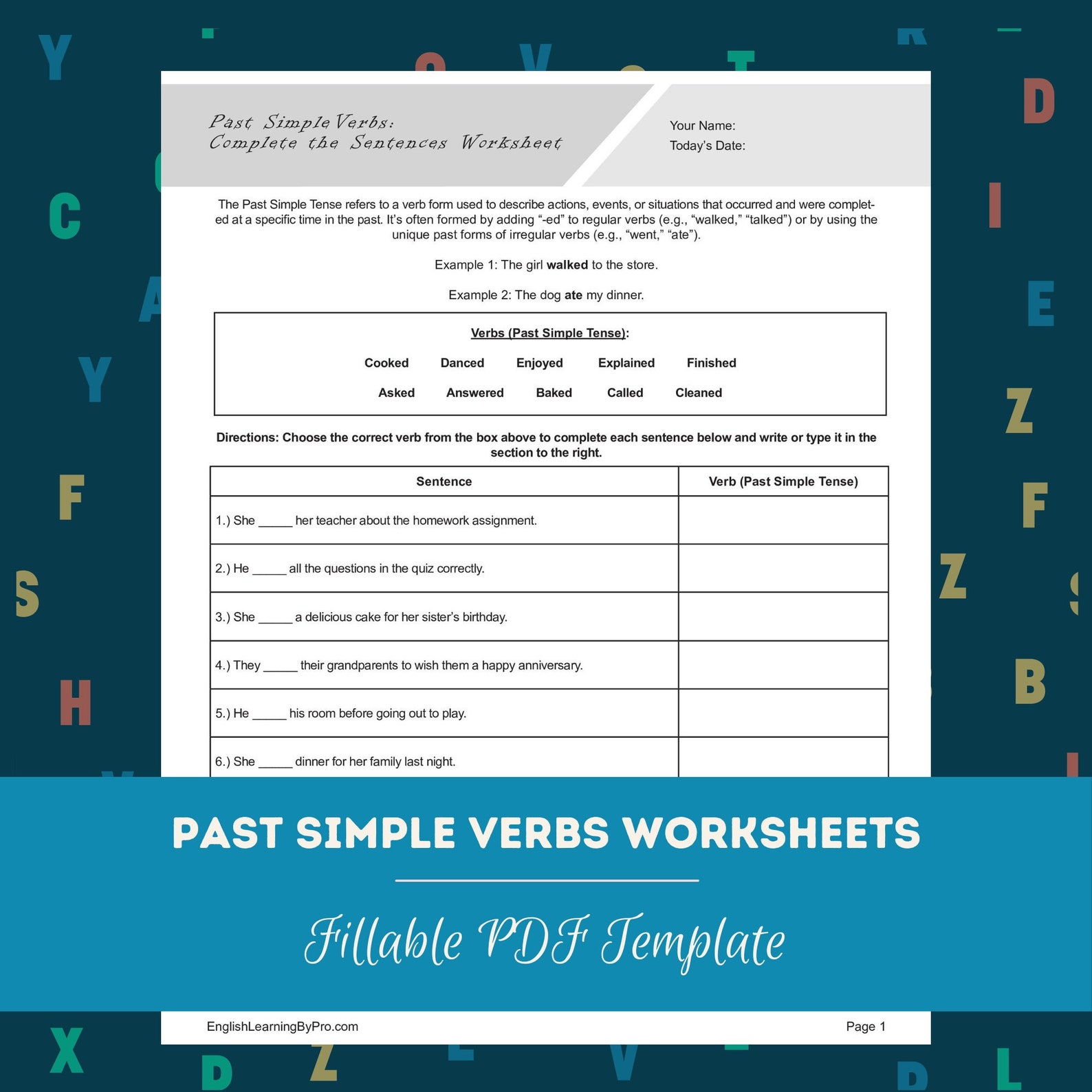 Past Simple Verbs Worksheets Bundle for English Learners and English ...