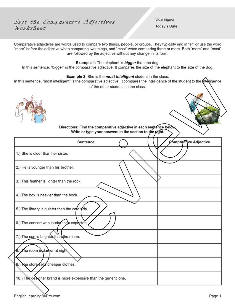 Comparative Adjectives Worksheets Bundle for English Learners and ...