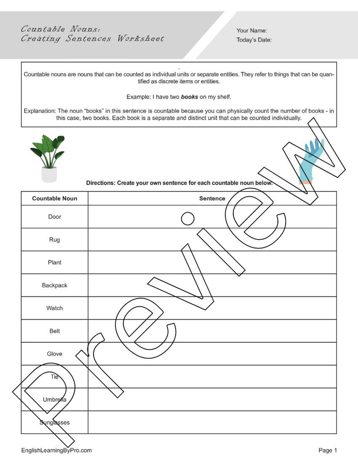 Countable Nouns Worksheets Bundle for English Learners and English ...