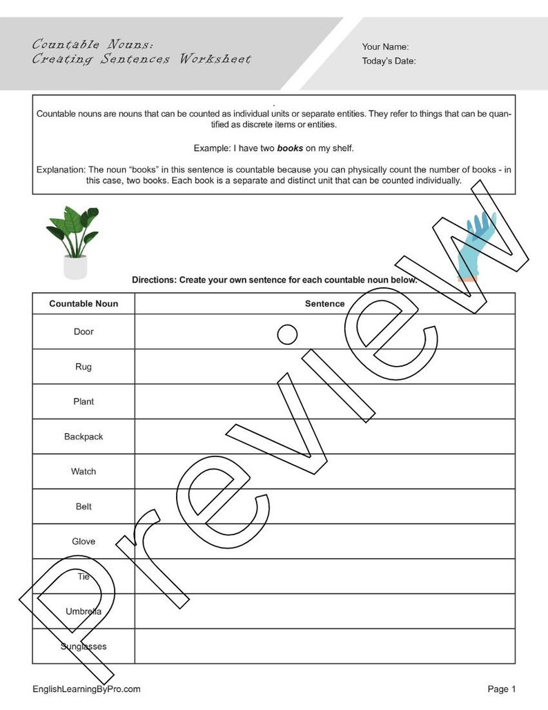 Countable Nouns Worksheets Bundle for English Learners and English ...