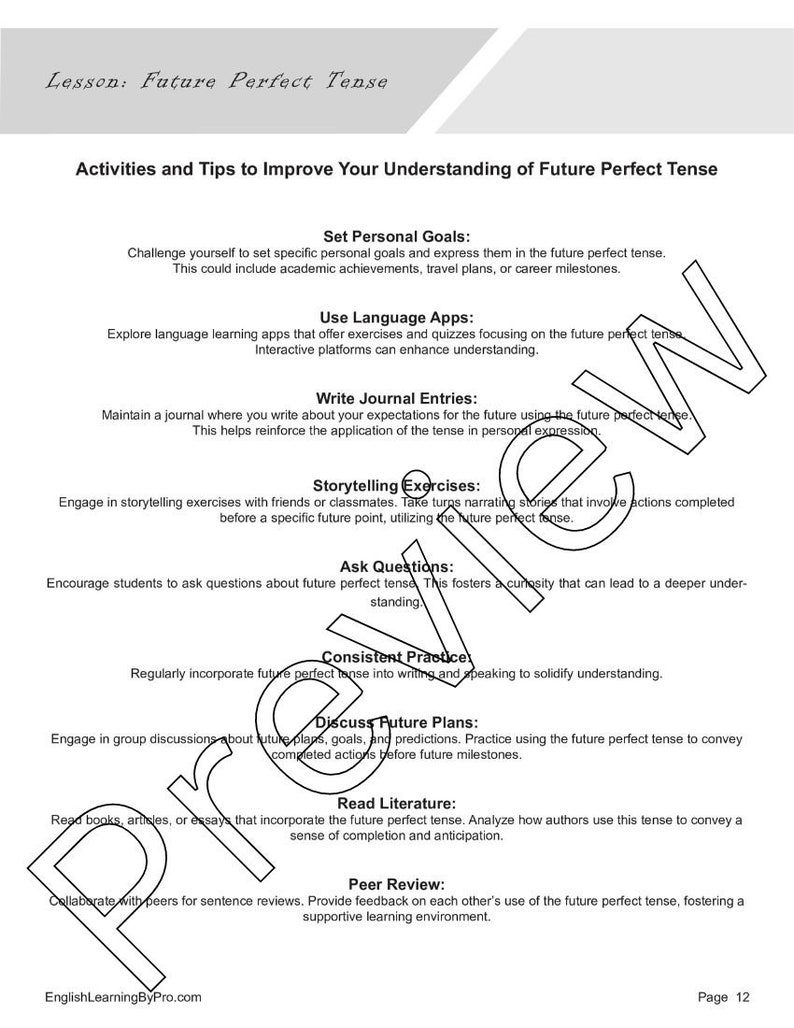 Future Perfect Tense Verb Lesson: Introduction 3 Worksheets editable ...