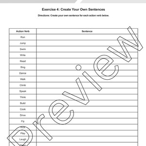Action Verbs Lesson: Introduction + 4 Worksheets (editable, Fillable ...