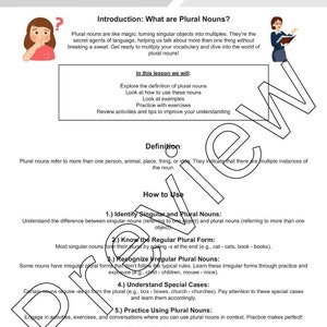 Plural Nouns Lesson: Introduction + 4 Worksheets (editable, Fillable ...