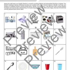 Kitchen Vocabulary Naming Worksheet for English Learners and English ...