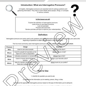 Interrogative Pronouns Lesson: Introduction + 2 Worksheets (editable ...