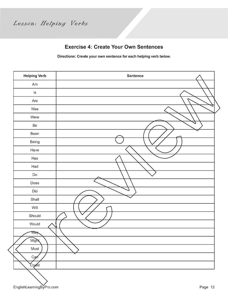 Helping Verbs Lesson: Introduction + 4 Worksheets (editable, Fillable ...