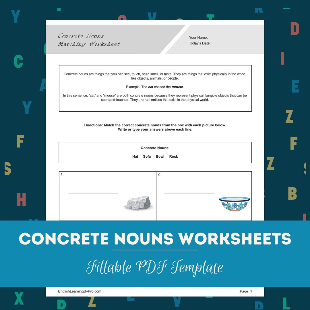 Concrete Nouns Worksheets Bundle for English Learners and English ...