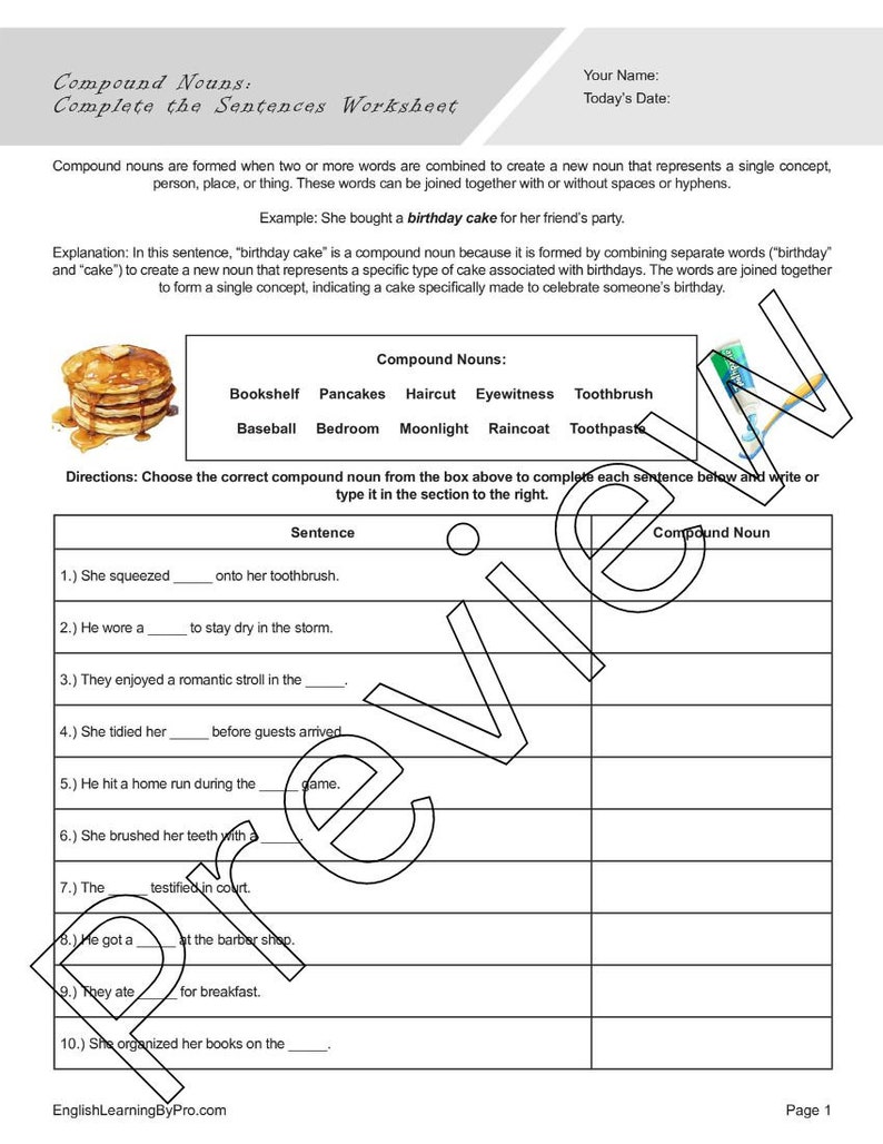 Compound Nouns Worksheets Bundle for English Learners and English ...