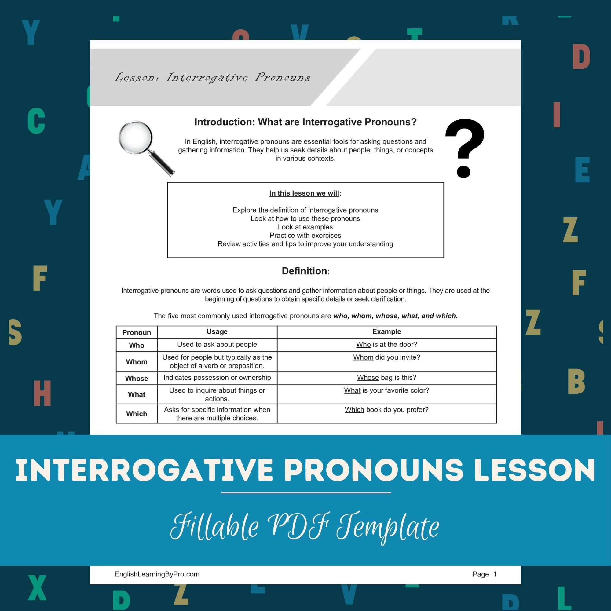Hoja De Trabajo De Pronombres Interrogativos