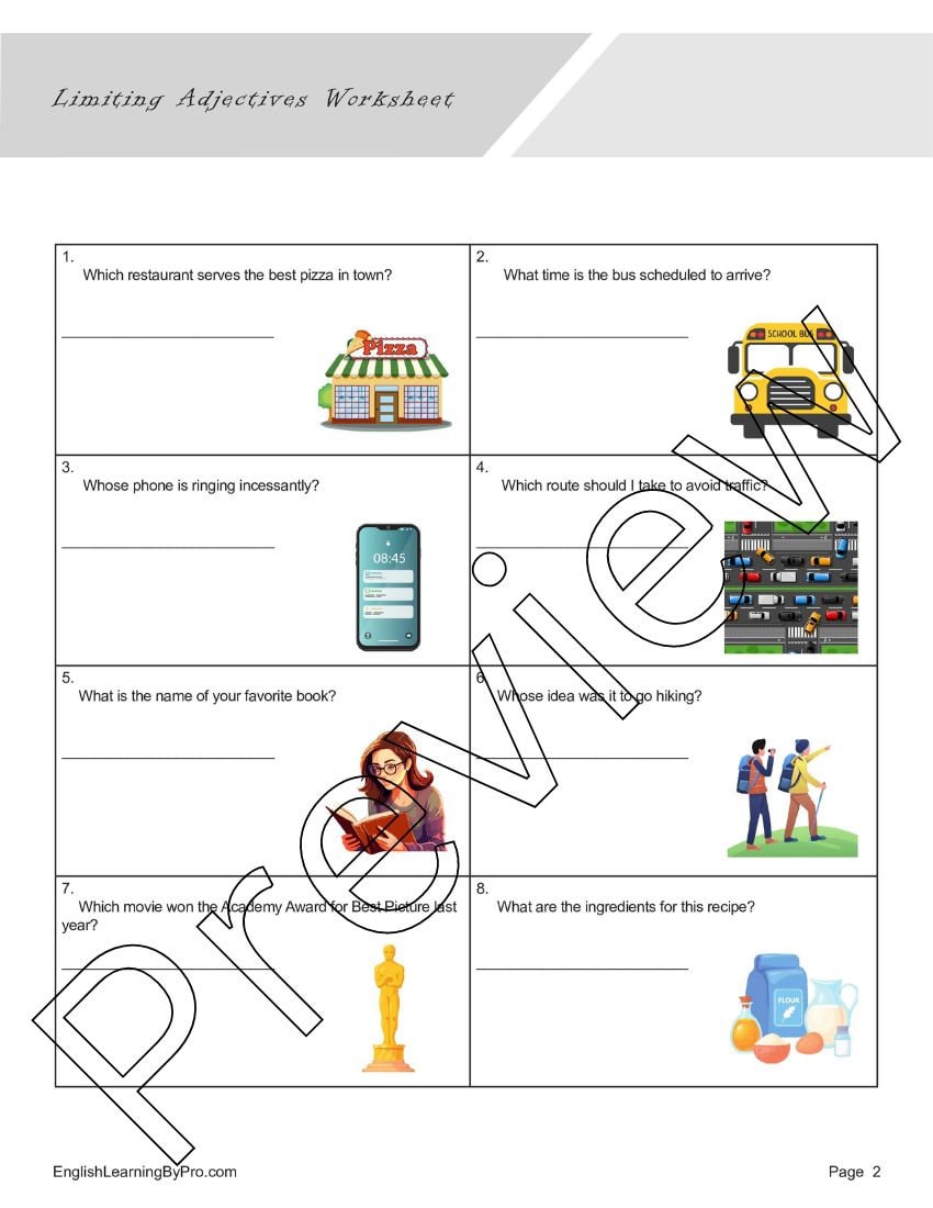 Limiting Adjectives Worksheets Bundle for English Learners and English ...