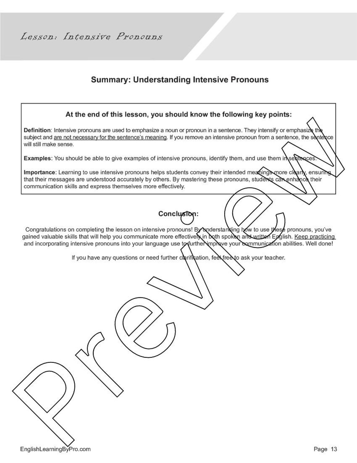 Intensive Pronouns Lesson: Introduction 3 Worksheets editable, Fillable ...