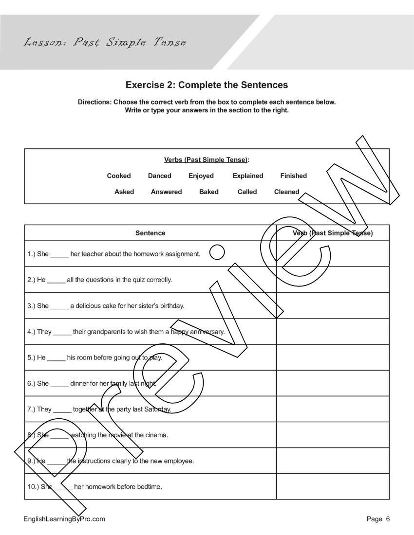Past Simple Tense Verbs Lesson: Introduction + 3 Worksheets (editable ...