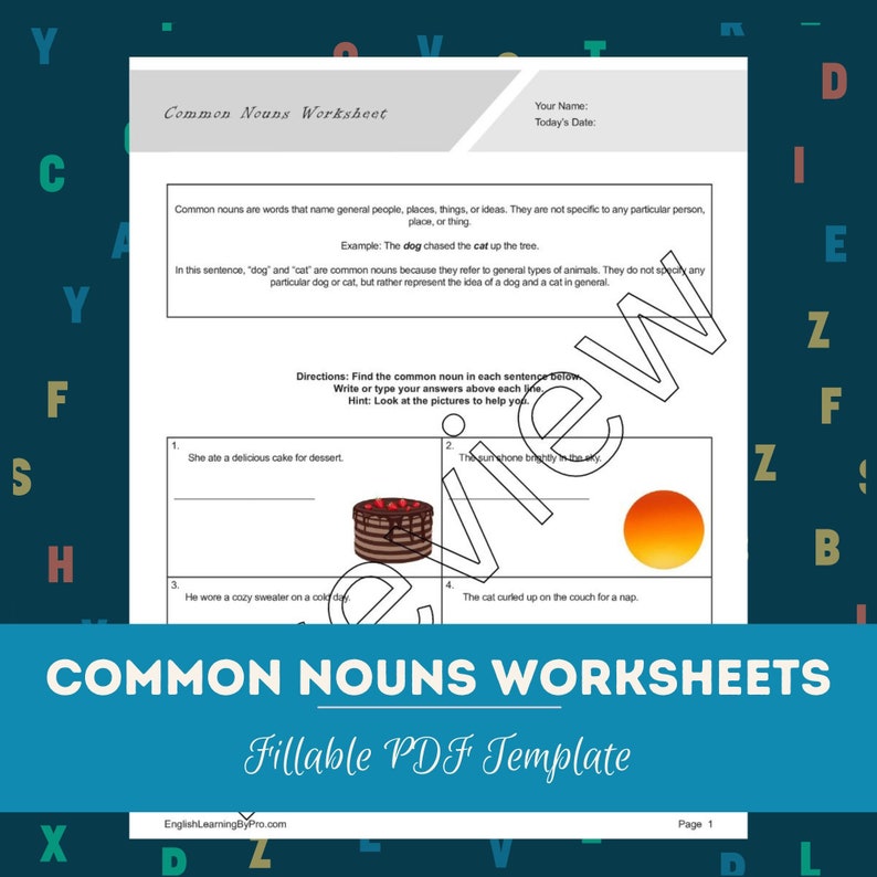 Common Nouns Worksheets Bundle for English Learners and English ...