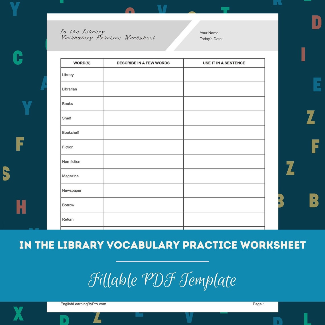 Library Vocabulary Practice Worksheet for English Learners and English ...