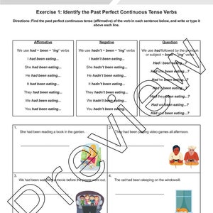 Past Perfect Continuous Tense Verbs Lesson: Introduction + 3 Worksheets ...