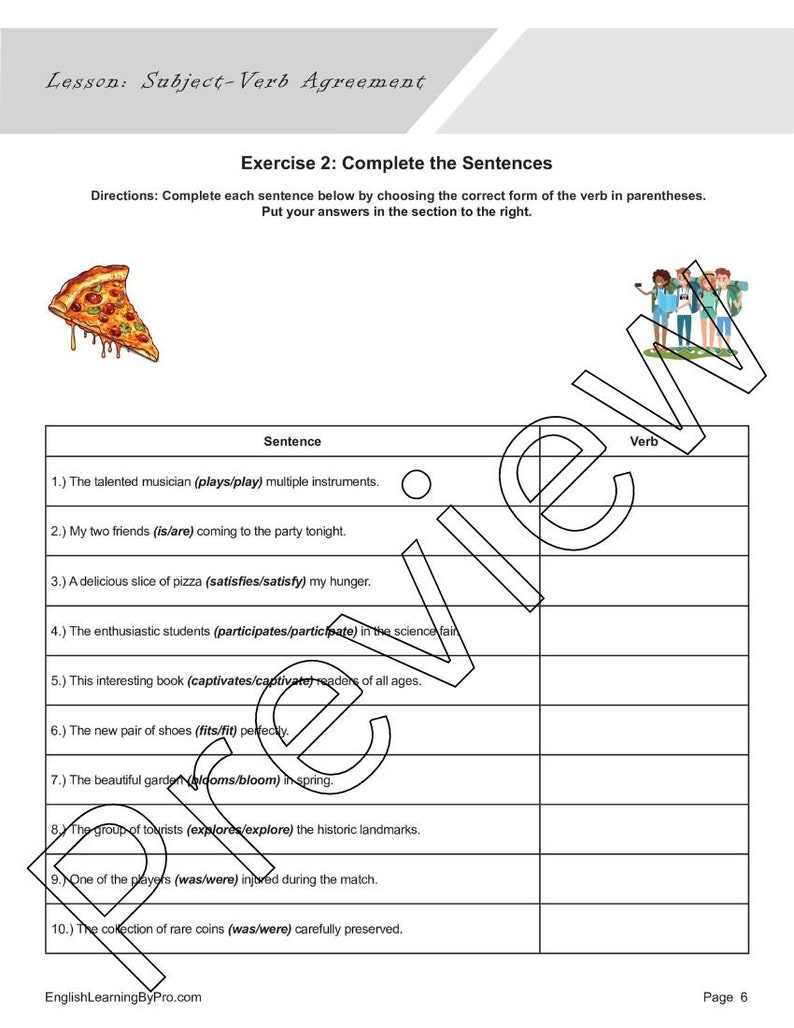 Subject-verb Agreement Lesson: Introduction + 3 Worksheets (editable ...