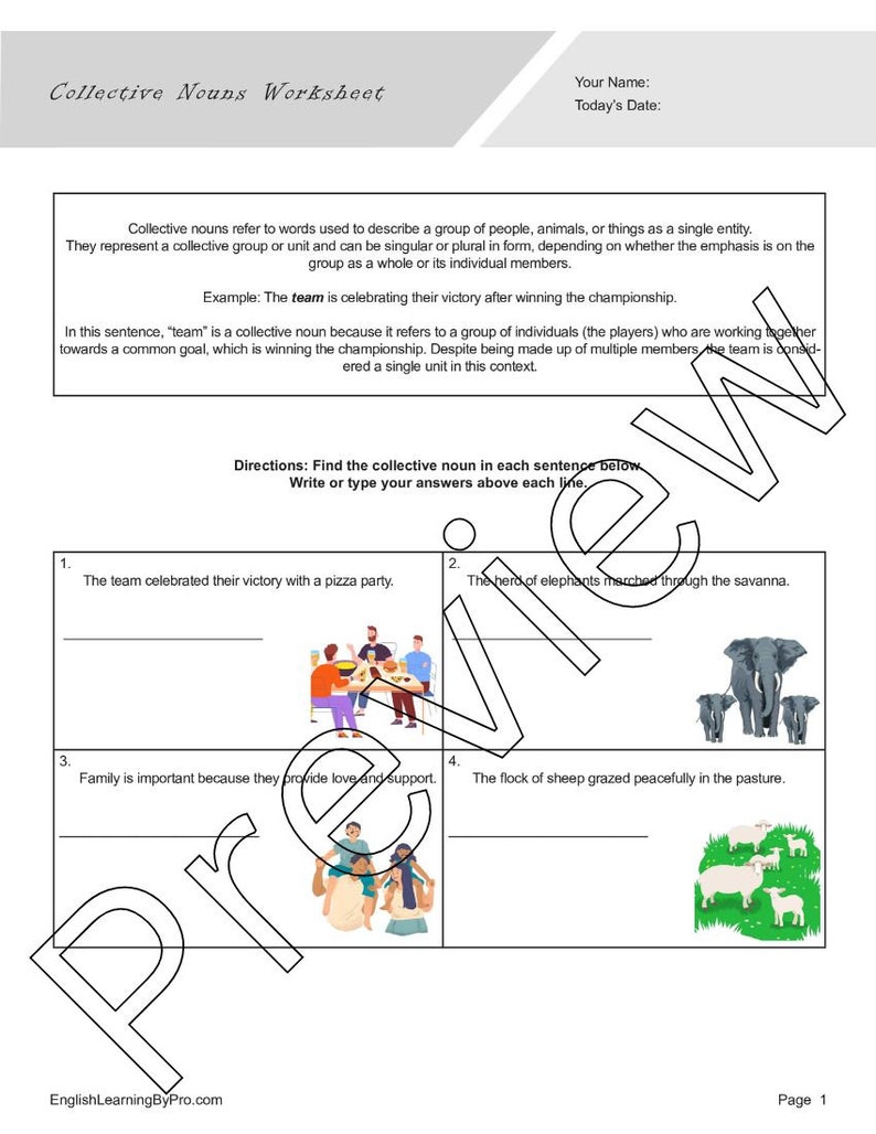 Collective Nouns Worksheets Bundle for English Learners and English ...