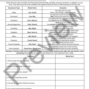 Modal Verbs Worksheets Bundle for English Learners and English Teachers ...
